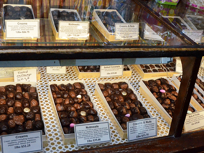 Choices, choices! From creamy truffles to nutty delights, this display case is a choose-your-own-adventure of chocolatey goodness.