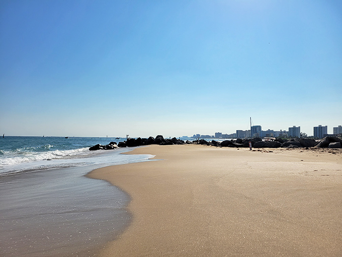 Sand so pristine, it's like nature's own memory foam mattress. Bet even the seagulls wear sunglasses to handle this dazzling view!