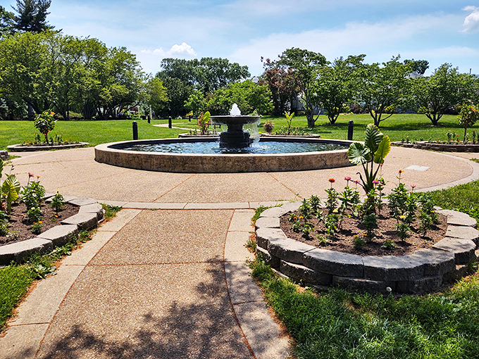 Circular serenity: This fountain garden is like nature's own zen mandala, inviting visitors to pause and reflect amidst the blooms.