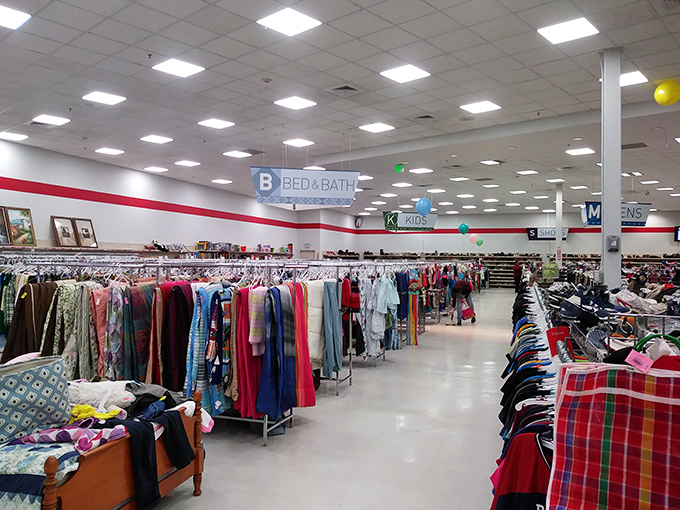 Racks on racks on racks! It's like someone took your grandma's closet and multiplied it by a thousand&mdash;in the best way possible.