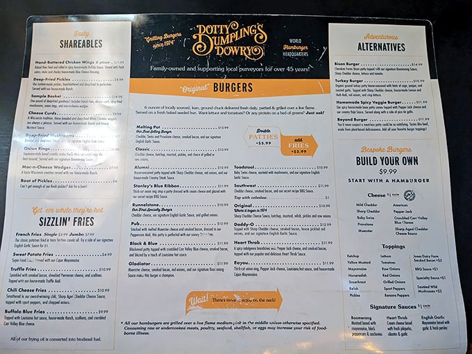 Decisions, decisions! This menu is more packed with options than a cheese shop in America's Dairyland. Good luck choosing just one!