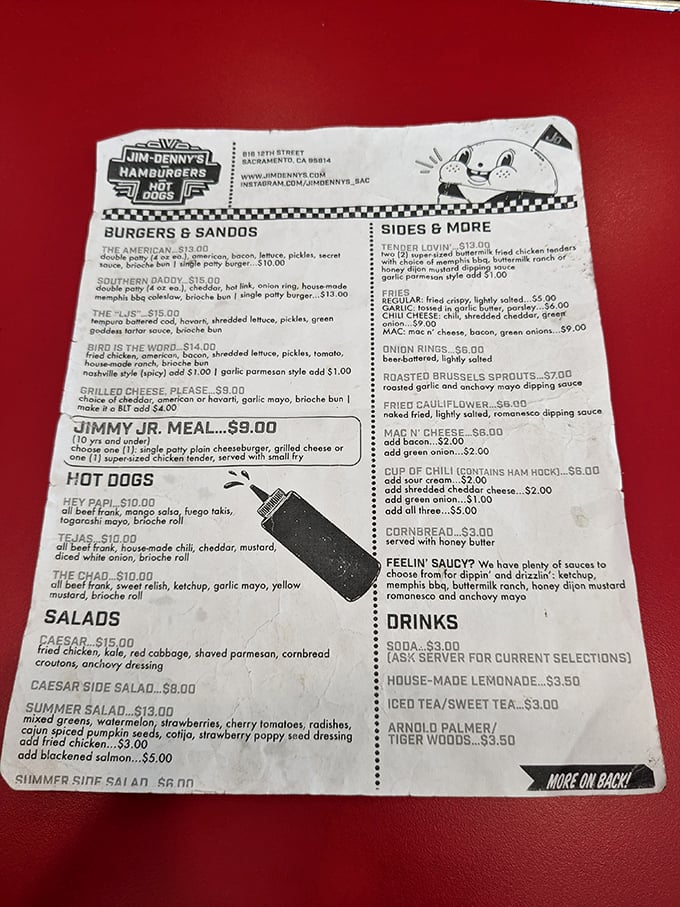 A menu that reads like a love letter to comfort food. From burgers to hot dogs, each item promises a delicious journey down memory lane.