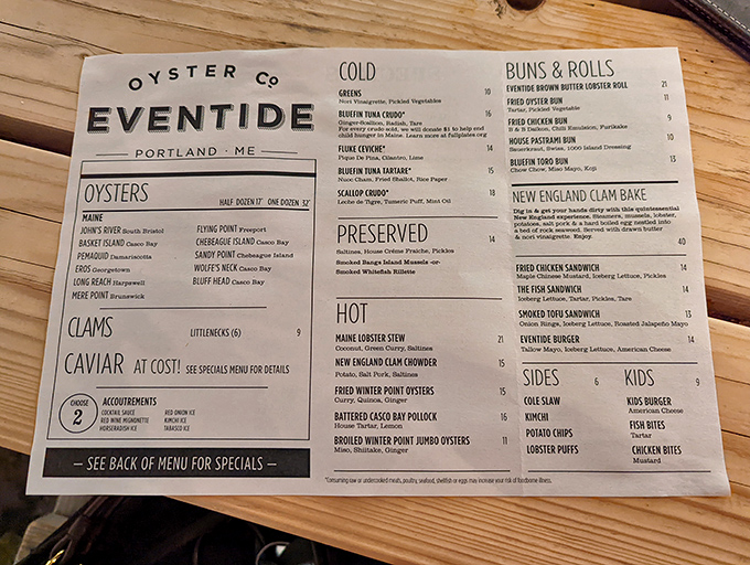 Menu madness! Eventide's offerings read like a love letter to the sea, with enough options to make Neptune himself dizzy with delight.