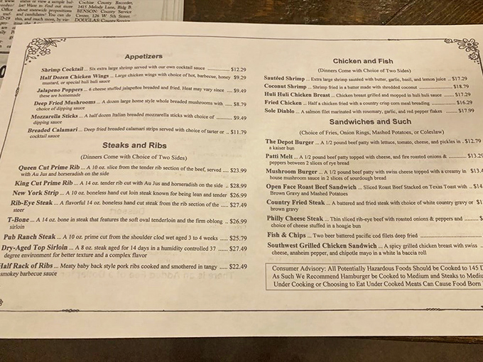 This menu's got more options than a cowboy's got excuses. From steaks to fish, it's a roundup of frontier flavors.