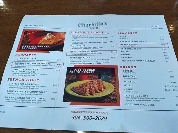 Behold, the menu of dreams! It's like someone took all your favorite breakfast foods and turned them into a choose-your-own-adventure book.