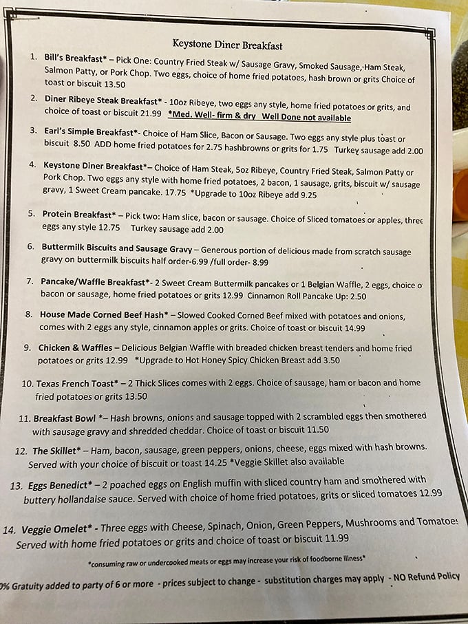 Menu madness! From "Bill's Breakfast" to "The Skillet," this lineup reads like a greatest hits album of morning delights.