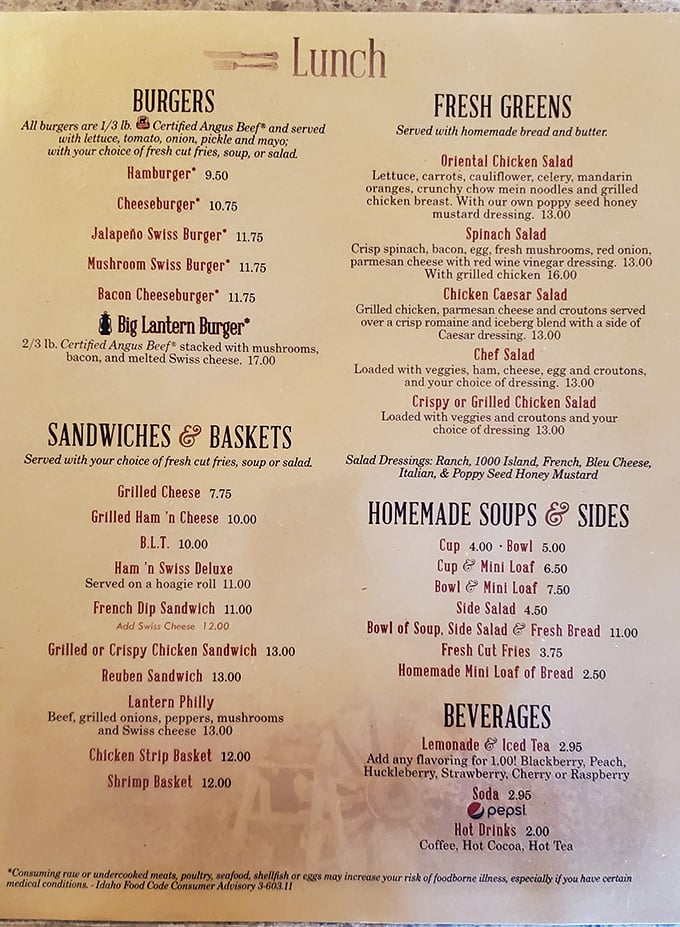 Decisions, decisions! This menu is a carnivore's dream come true, offering everything from juicy burgers to fresh salads. Better loosen that belt!