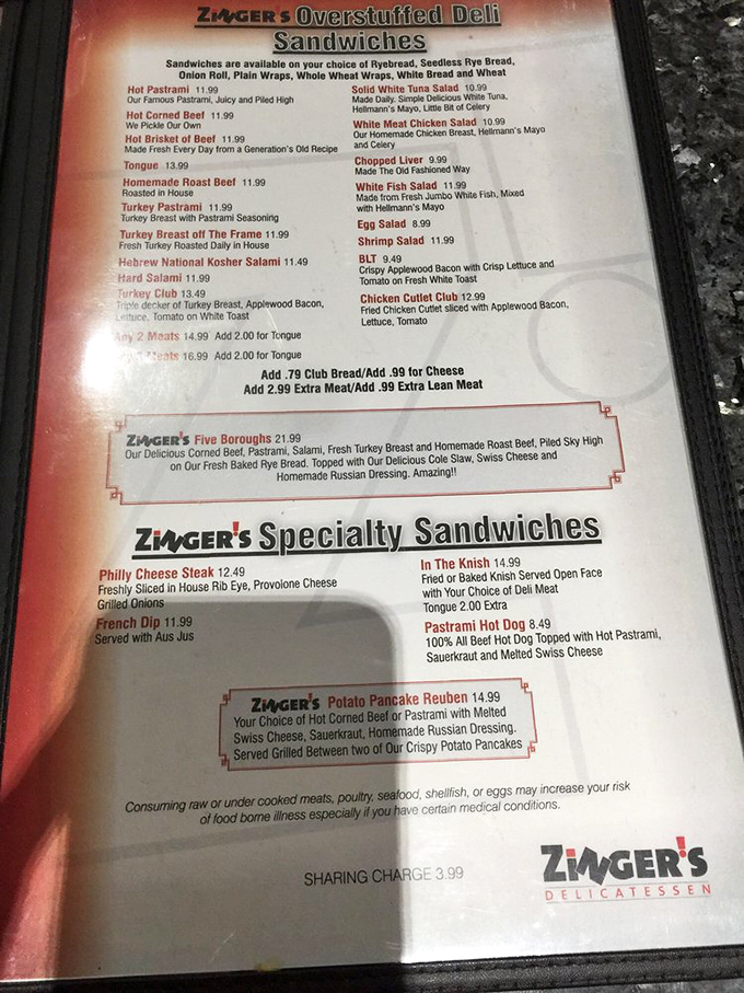 Behold, the sacred text of sandwich lovers! Zinger's menu is a choose-your-own-adventure of deli delights that'll have you plotting return visits before you've even ordered.