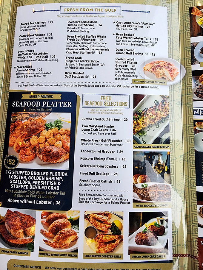 Decisions, decisions! This menu is a treasure map of oceanic delights. X marks the spot for your taste buds' next adventure.