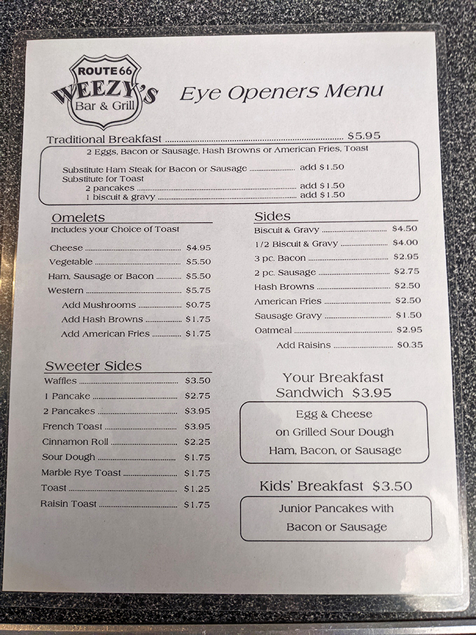 Behold, the "Eye Openers Menu" &ndash; where decisions are tough, but prices are easy on the wallet. Breakfast roulette, anyone?