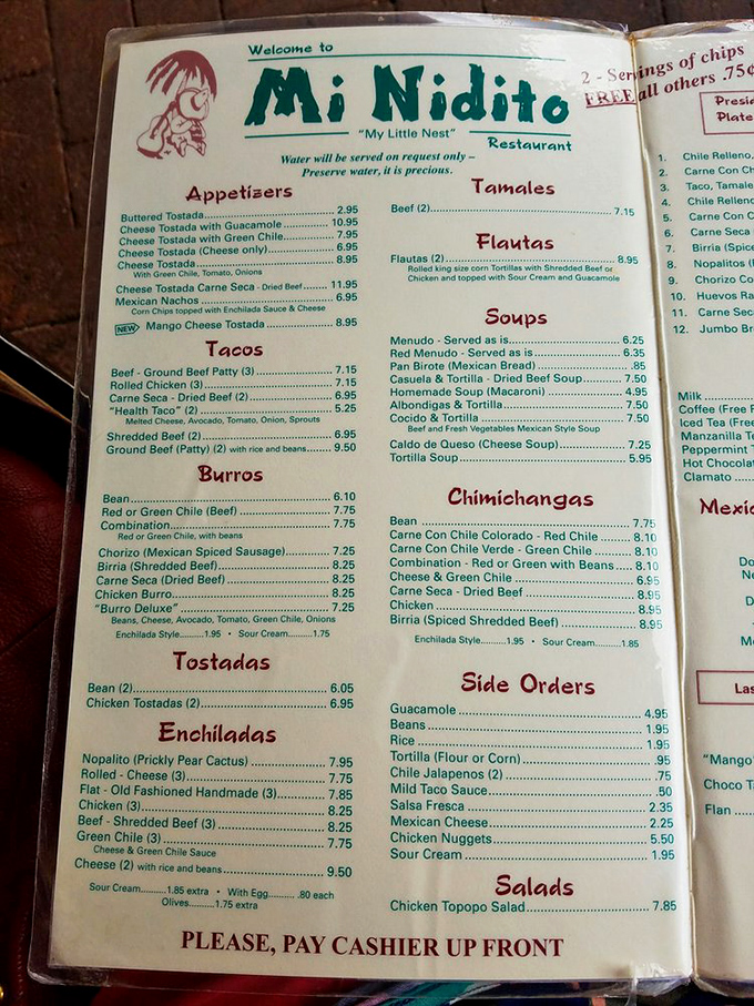 Decisions, decisions! Mi Nidito's menu is a treasure map of Mexican delights, each dish a potential X marks the spot for your new favorite.