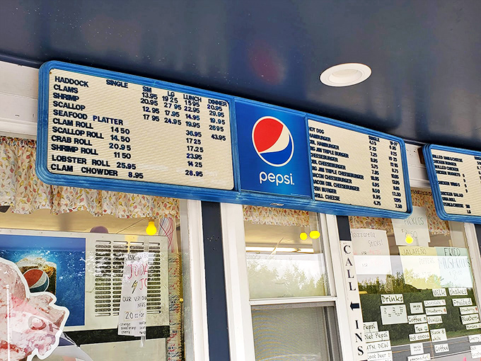 Decisions, decisions! The menu board at Jordan's is like a treasure map for your taste buds. X marks the lobster roll spot!