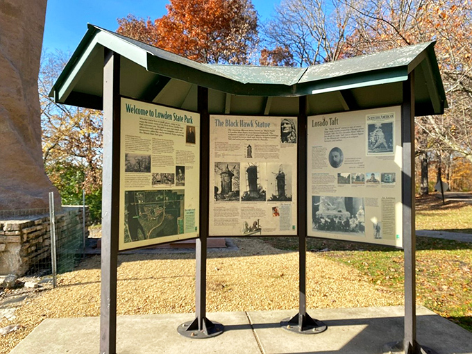 History buff's delight! This info kiosk is like Wikipedia come to life, minus the endless rabbit holes and questionable edits.