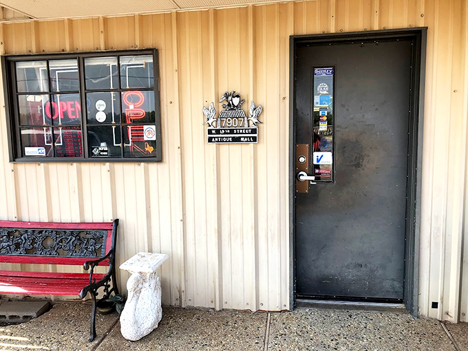Knock knock! Who's there? Every decade of the 20th century, that's who. This entrance is like a portal to the past, minus the flux capacitor and wild-haired scientist.