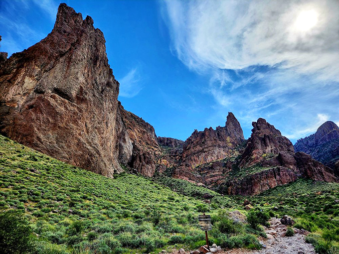 Jagged peaks pierce the sky, creating a backdrop straight out of a Western epic. John Wayne would've tipped his hat to this view!