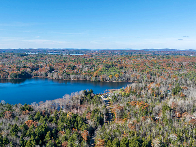 Mother Nature's patchwork quilt: Gardiner's aerial view showcases a stunning tapestry of forests, lakes, and charming neighborhoods that would make Bob Ross proud.
