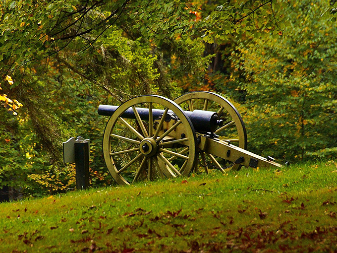 Civil War artillery meets autumn splendor. This cannon's only firing blanks of fall foliage these days.