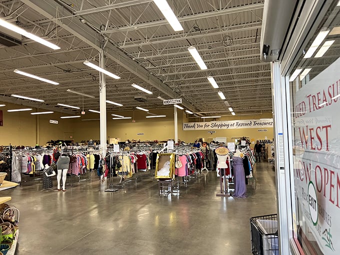 Rack 'em up! This sea of clothes is a fashion time machine. From bell-bottoms to shoulder pads, every era is represented.