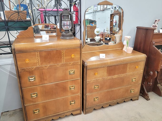 Technicolor dream dressers! These painted beauties look like they've escaped from a Tim Burton film set.