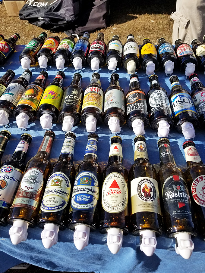 A United Nations of brews! These bottles are like a liquid passport to flavor town, no TSA pat-down required.