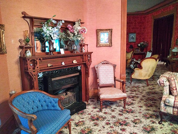 Gather 'round the hearth, where Victorian ghosts warm their spectral toes. This fireplace has seen more drama than a season of "Bridgerton" - minus the corset malfunctions.