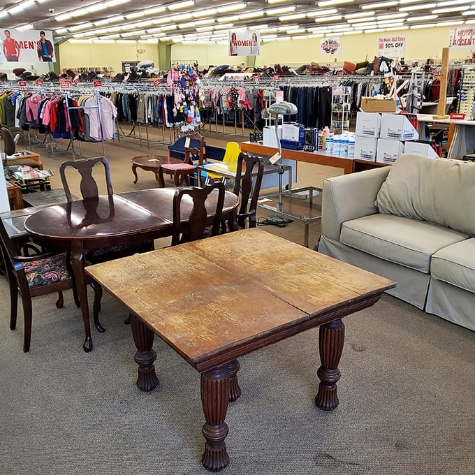 Who needs a time machine when you've got this furniture section? From mid-century modern to grandma's favorite chair, every era is represented in this secondhand showroom.