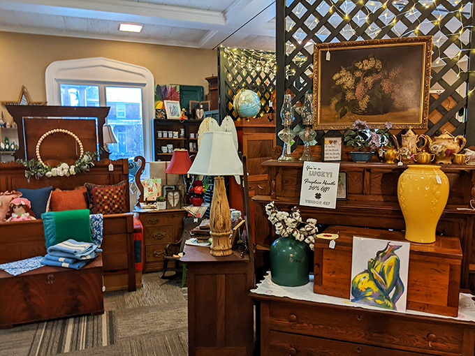 Antique furniture paradise or time traveler's garage sale? Either way, this room is packed with enough vintage charm to make "Mad Men" set designers weep with joy.