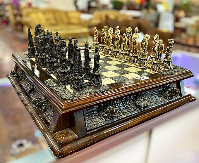 Check, mate! This ornate chess set is ready to host epic battles between kings and queens of the living room.