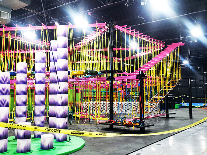 Step into a neon wonderland! This dazzling obstacle course looks like it was plucked straight from an 80s game show.