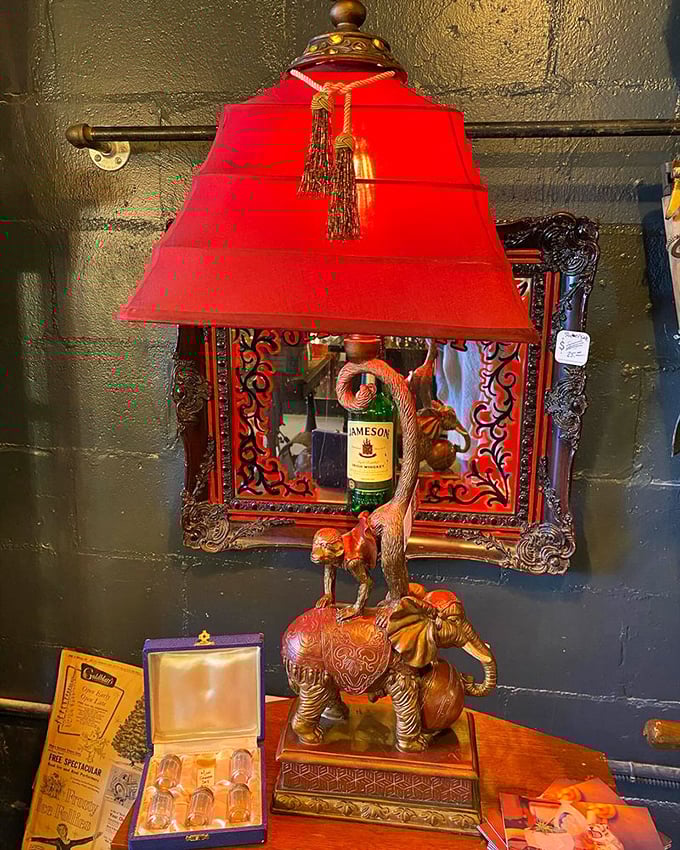 This lamp's got more personality than most people I know. It's like Carmen Miranda and Indiana Jones had a lovechild.