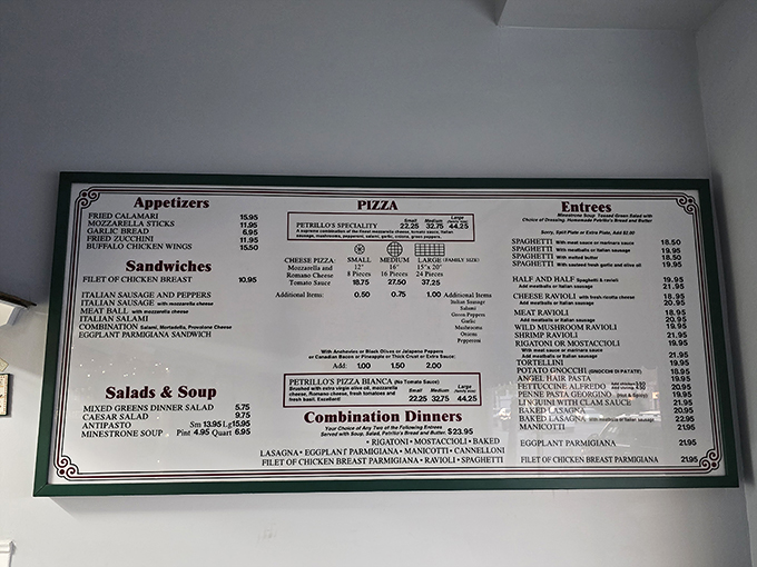 A menu that reads like a love letter to Italian-American cuisine. Warning: May cause spontaneous hunger pangs and daydreams of carb-loaded bliss.