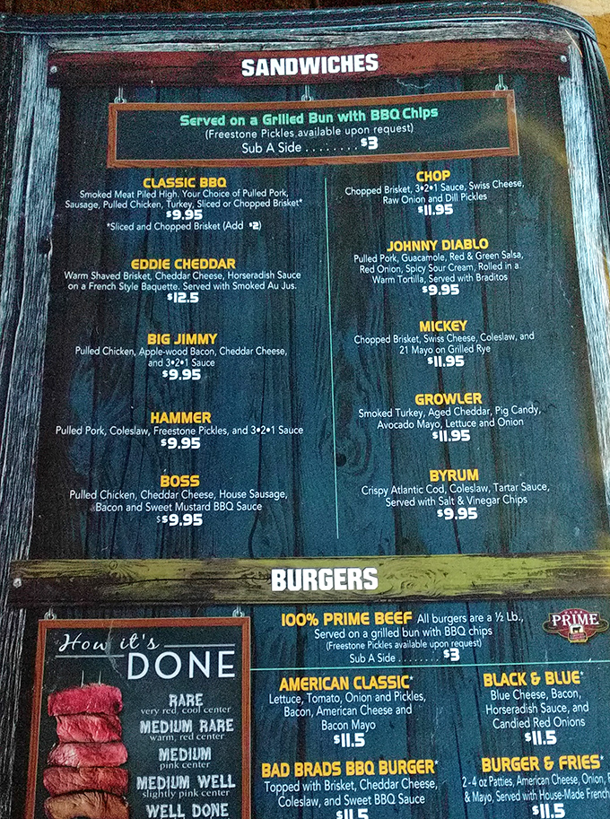 Decisions, decisions! This menu is a roadmap to flavor town, with sandwiches that sound like they were named by a hungry poet. "Eddie Cheddar," anyone?