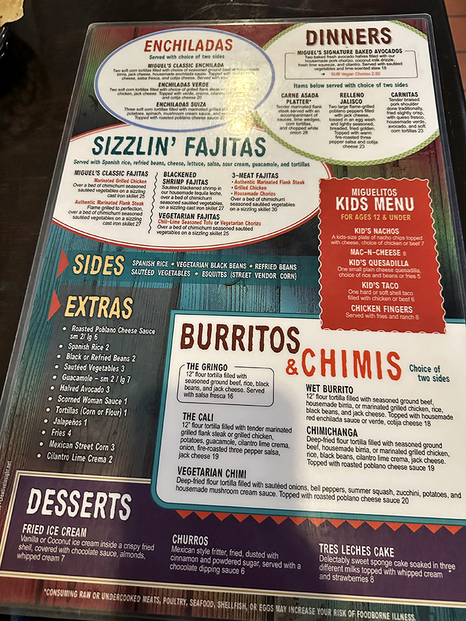 Decisions, decisions! Miguel's menu is a treasure map of flavors, with each dish promising its own delicious X marks the spot.