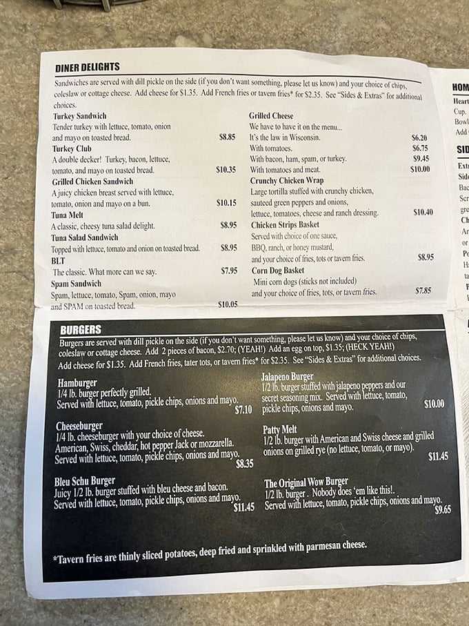 Decisions, decisions! Frank's menu is a choose-your-own-adventure of classic diner delights. Warning: May cause extreme hunger pangs.