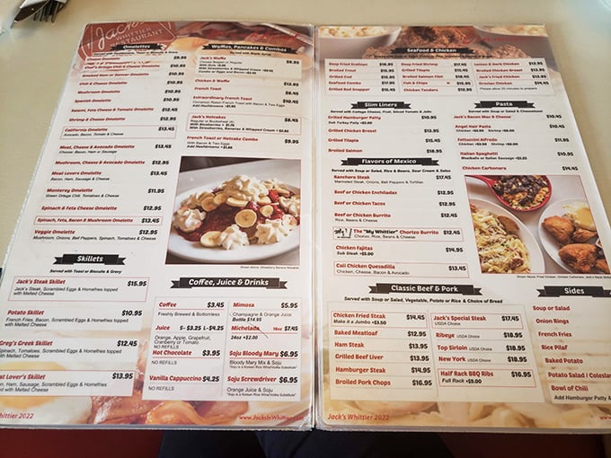 A menu that reads like a greatest hits album of American cuisine. From fluffy pancakes to sizzling steaks, Jack's has your cravings covered.