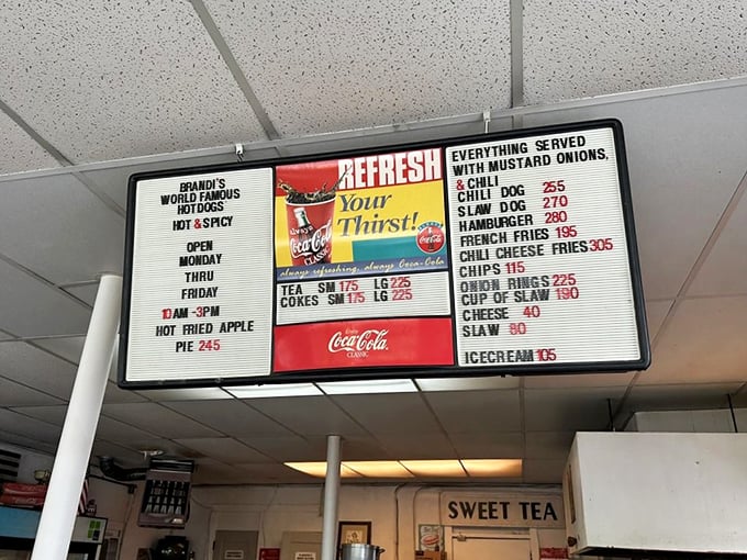 Simplicity reigns supreme on this menu board. It's not about choices; it's about perfecting the classics. Chili dog, anyone?