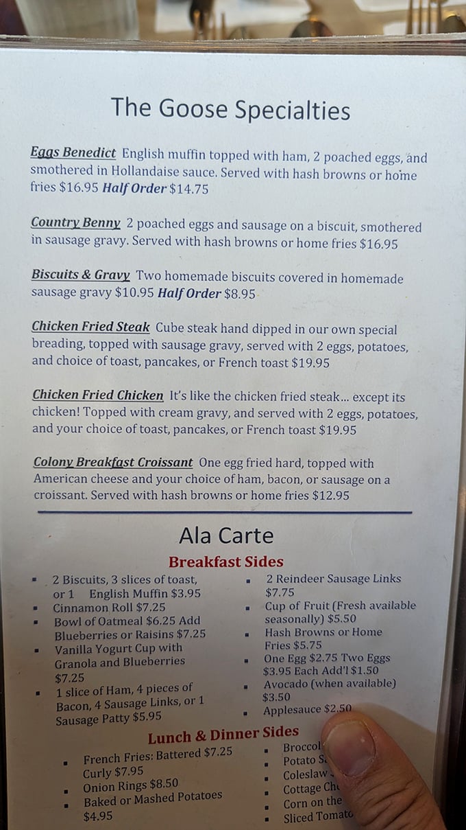 Feast your eyes on this menu of delights! From Chicken Fried Steak to Colony Breakfast Croissant, it's a culinary adventure waiting to happen.