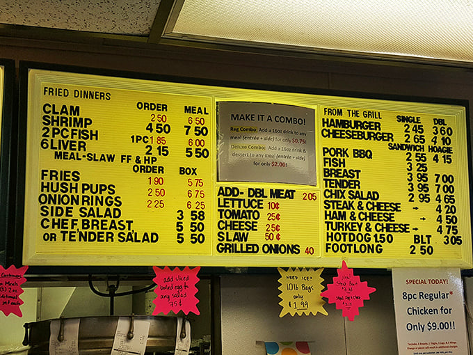 Behold, the sacred text of Southern comfort! This menu board is a roadmap to flavor town, with prices that'll make your wallet breathe a sigh of relief.