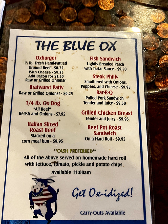 Behold, the menu of champions! From the mighty Oxburger to the humble Ox Dog, this lineup is like a greatest hits album for your taste buds.