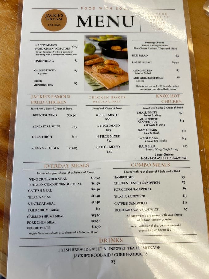 Menu decisions tougher than choosing a favorite child. Jackie's Dream offers a mouthwatering array of Southern classics.