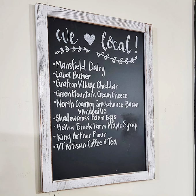 A love letter to local flavors! This chalkboard menu reads like a who's who of Vermont's finest producers.