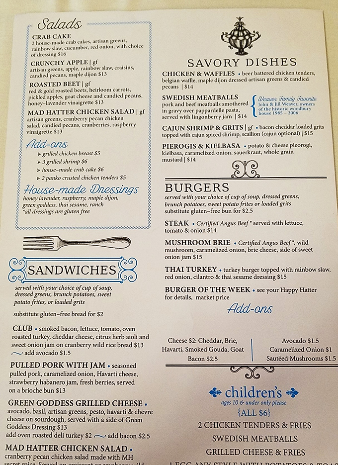 A menu that reads like a culinary adventure! From "Crunchy Apple" salads to "Swedish Meatballs," each dish promises a journey for your taste buds.