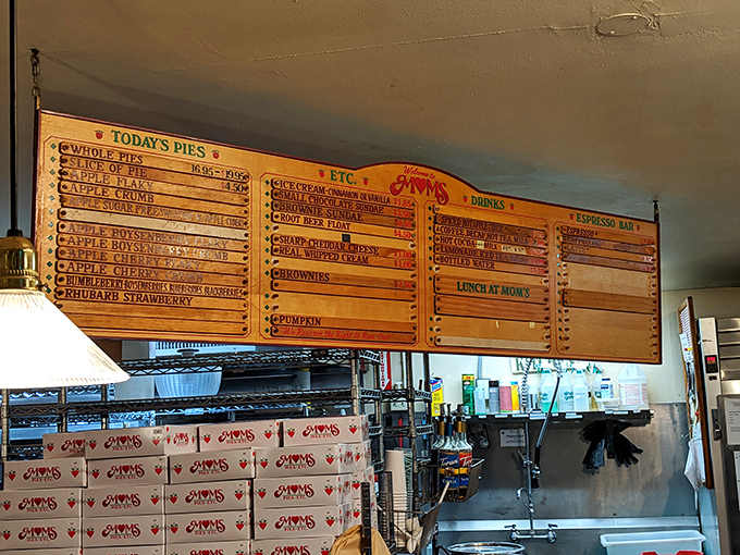 Decisions, decisions! This menu board is a treasure map, and X marks the spot for every delicious pie variety.