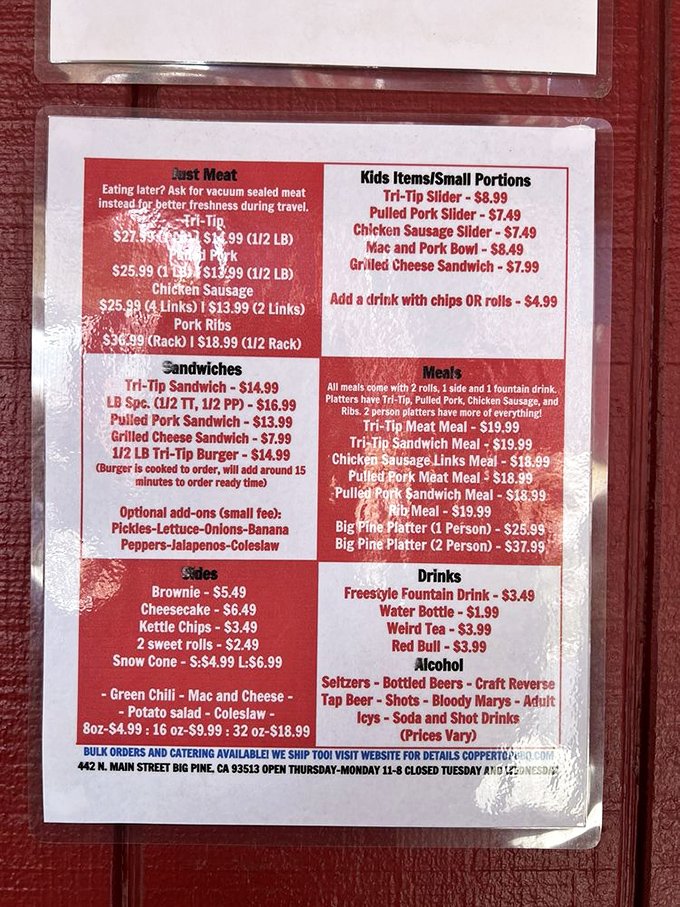 Decisions, decisions! This menu is a carnivore's choose-your-own-adventure, with prices that won't smoke your wallet.