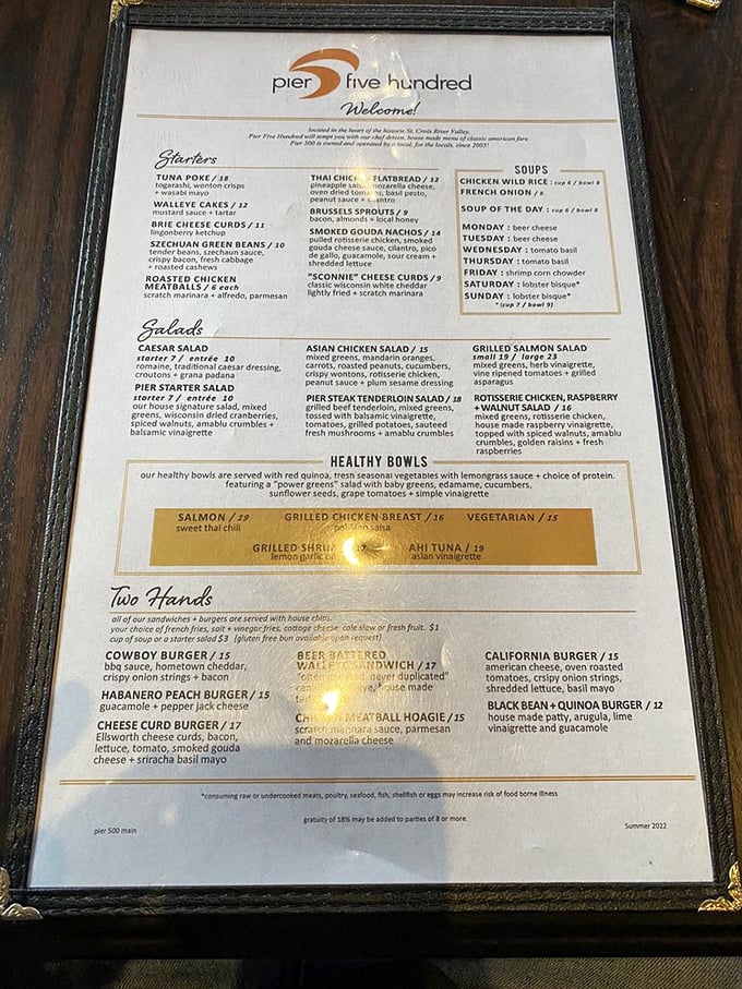 Behold, the menu of dreams! From walleye to wild rice soup, it's a culinary choose-your-own-adventure that'll leave you happily indecisive.