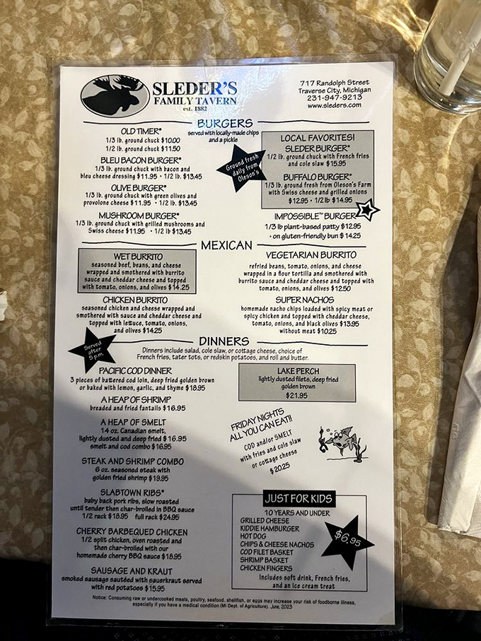Menu decisions, decisions! From "Old Timer" burgers to "Super Nachos," Sleder's offerings read like a greatest hits album of comfort food classics.