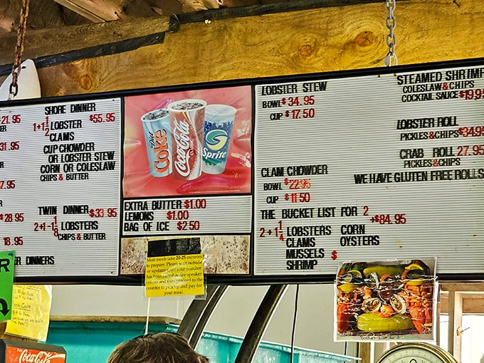 Decisions, decisions! The menu board is a treasure map of oceanic offerings. X marks the spot for buttery bliss.