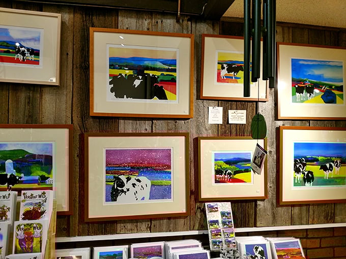 Moo-ve over, Picasso! These vibrant cow portraits capture Vermont's pastoral charm with a pop of whimsy. It's like Andy Warhol went on a dairy farm tour.