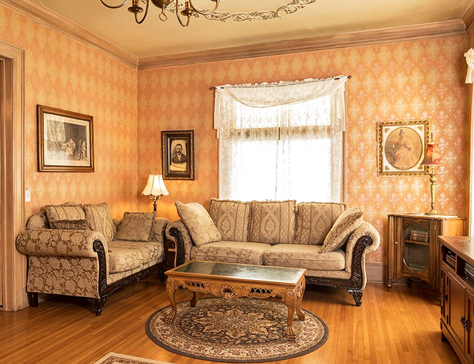 Sink into history (and these plush sofas). The parlor's peachy wallpaper and antique touches transport you to the golden age of circuses.