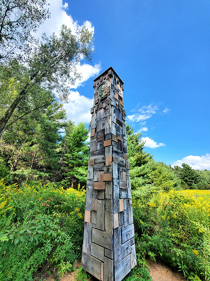 Jenga, anyone? This towering sculpture looks like it was built by a giant with an architectural degree and a sense of humor.